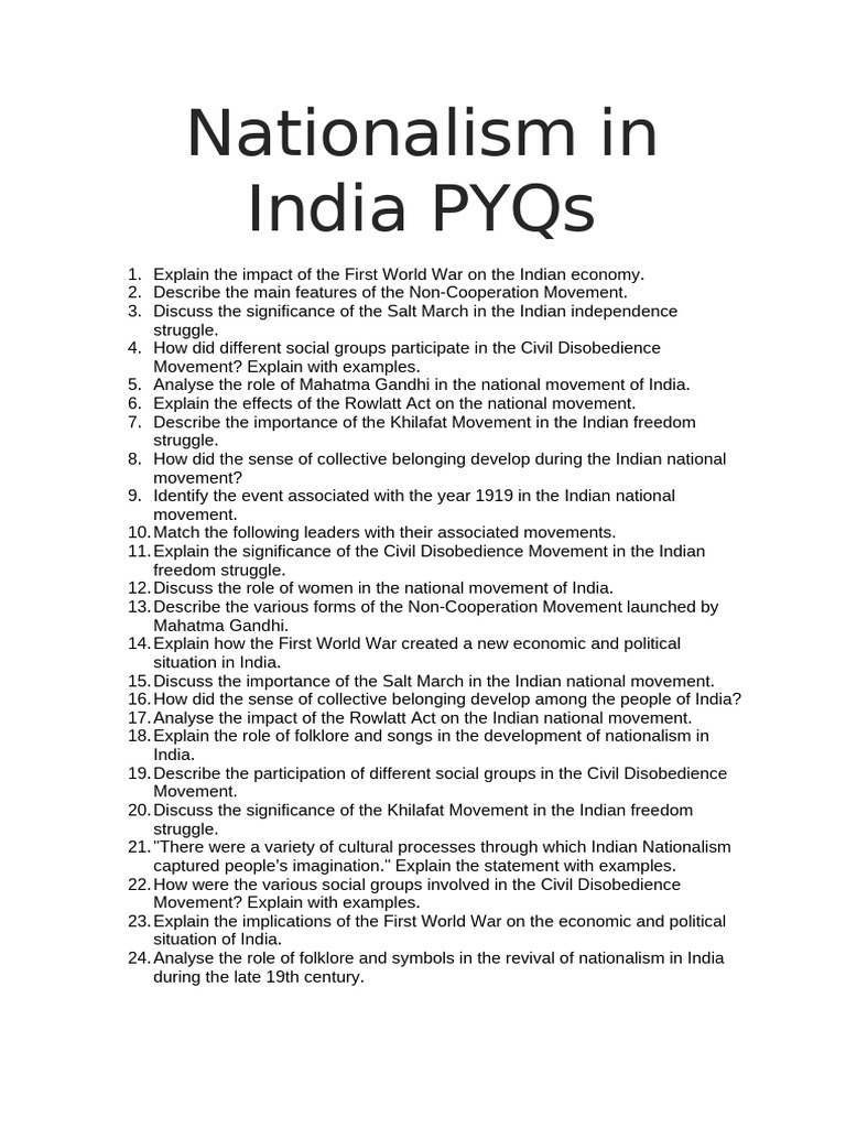 Nationalism in India PYQs - Class 10 | PDF | Mahatma Gandhi | Indian ...