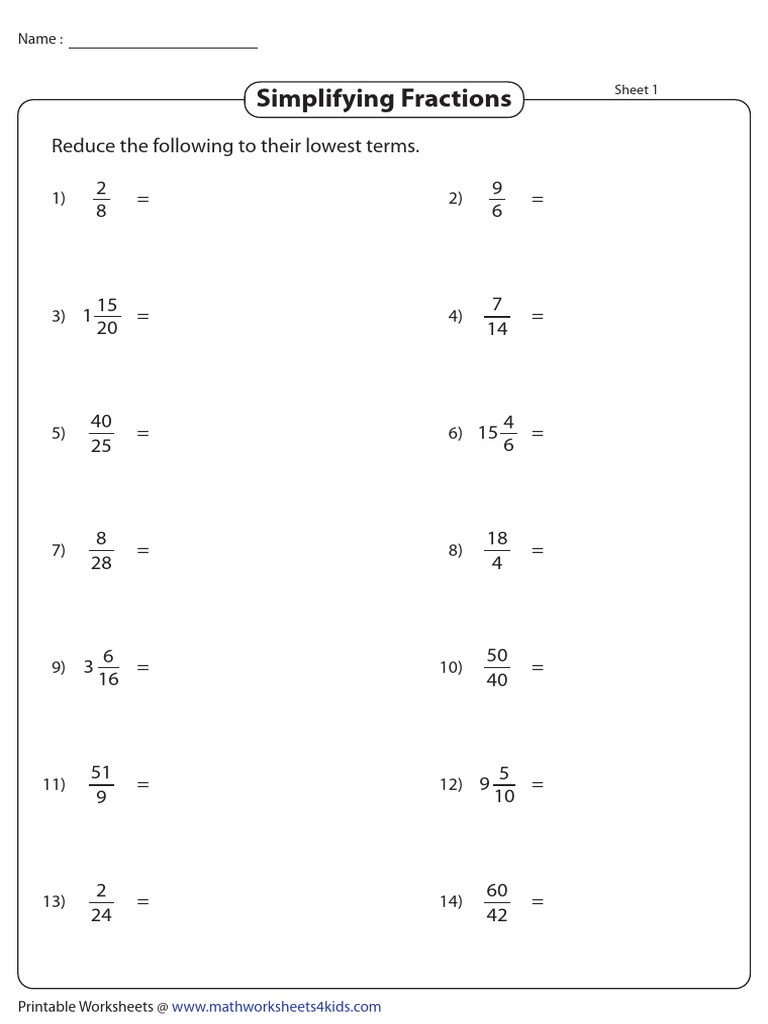 Fractions Simplify Fractions 1 Key | PDF | Division (Mathematics ...