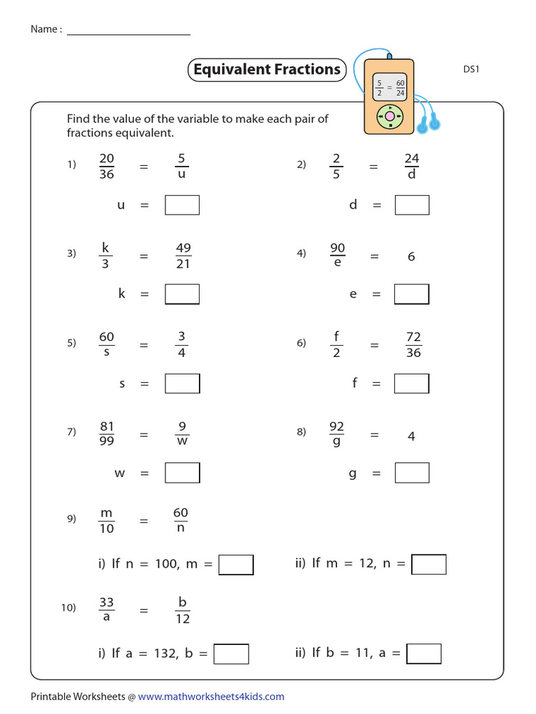 Fractions Equivalent Missing Numbers Variables Hard1 Key | PDF