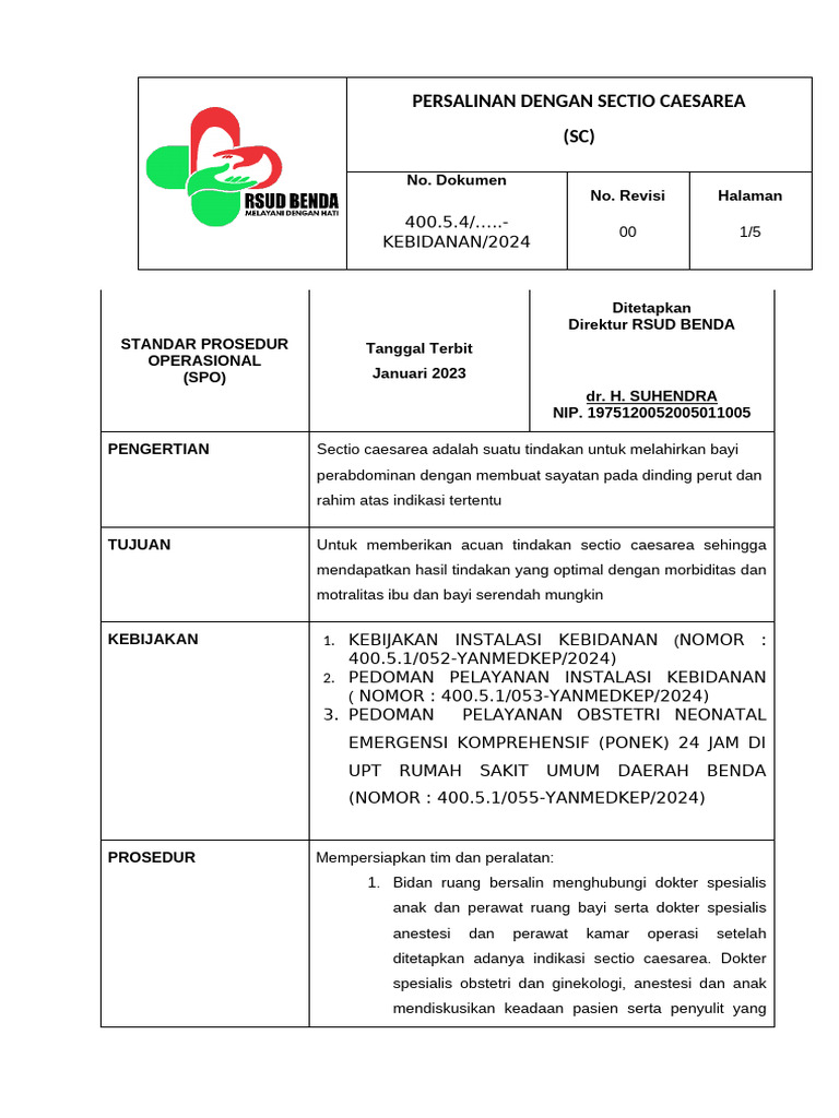 Prosedur Sectio Caesarea Terstandar | PDF