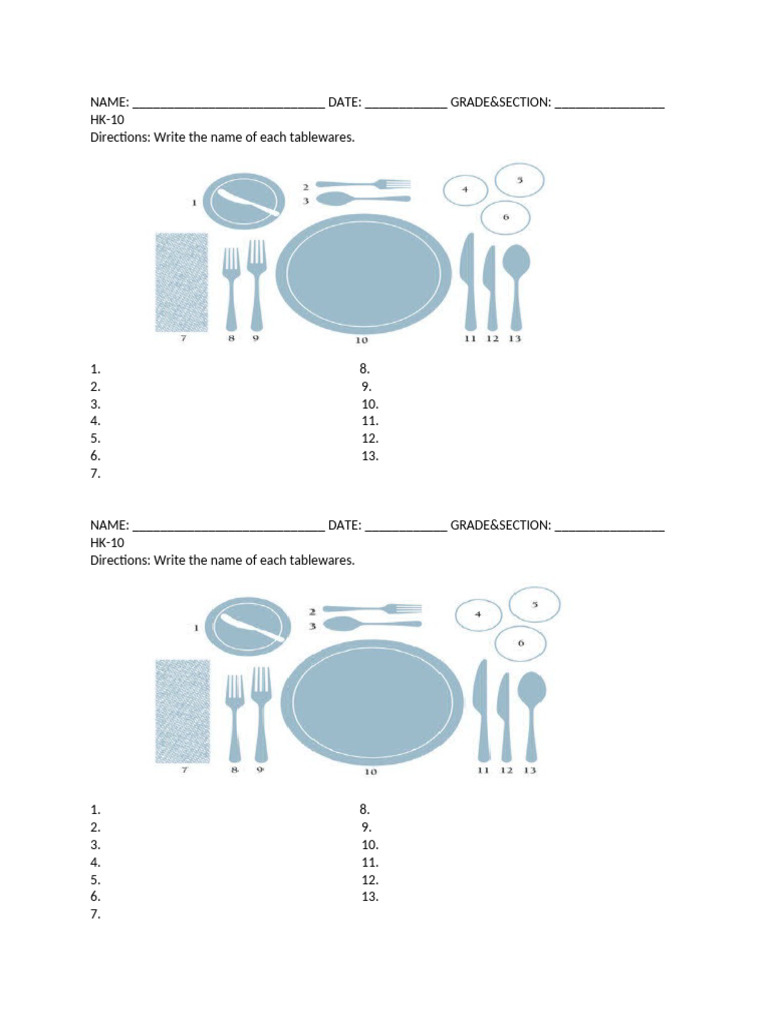 Table Setting Activity | PDF