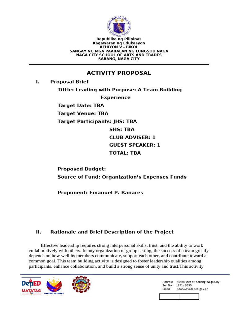 Activity Proposal Template Emans Leadership Team Building | PDF | Team Building | Leadership