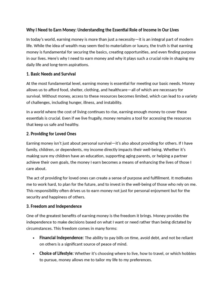 Why I Need To Earn Money | PDF | Cost Of Living | Personal Development