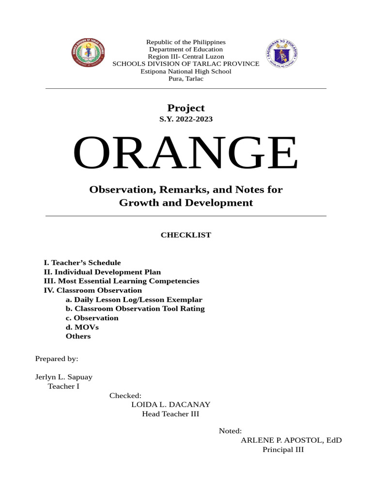 Tarlac Education Project Checklist 2022-2023 | PDF