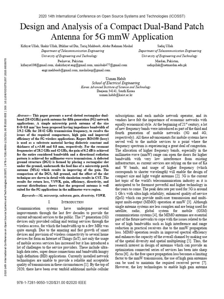 Design and Analysis of A Compact Dual-Band Patch Antenna For 5G MMW ...