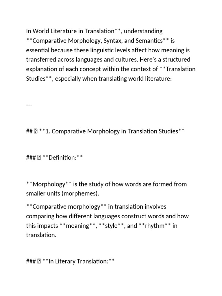 Comparative Morphology Syntax Semantics | PDF | Morphology (Linguistics) | Translations
