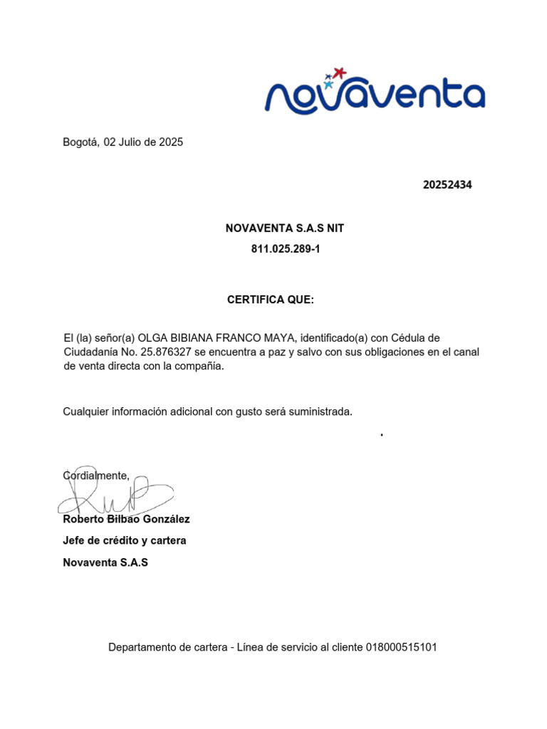 PAZ Y SALVO NOVAVENTA VICTORIA 1.pdf - 20250702 - 201417 - 0000 | PDF