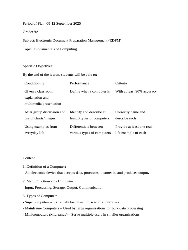 EDPM Lesson: Understanding Computers | PDF | Microcomputers | Computing