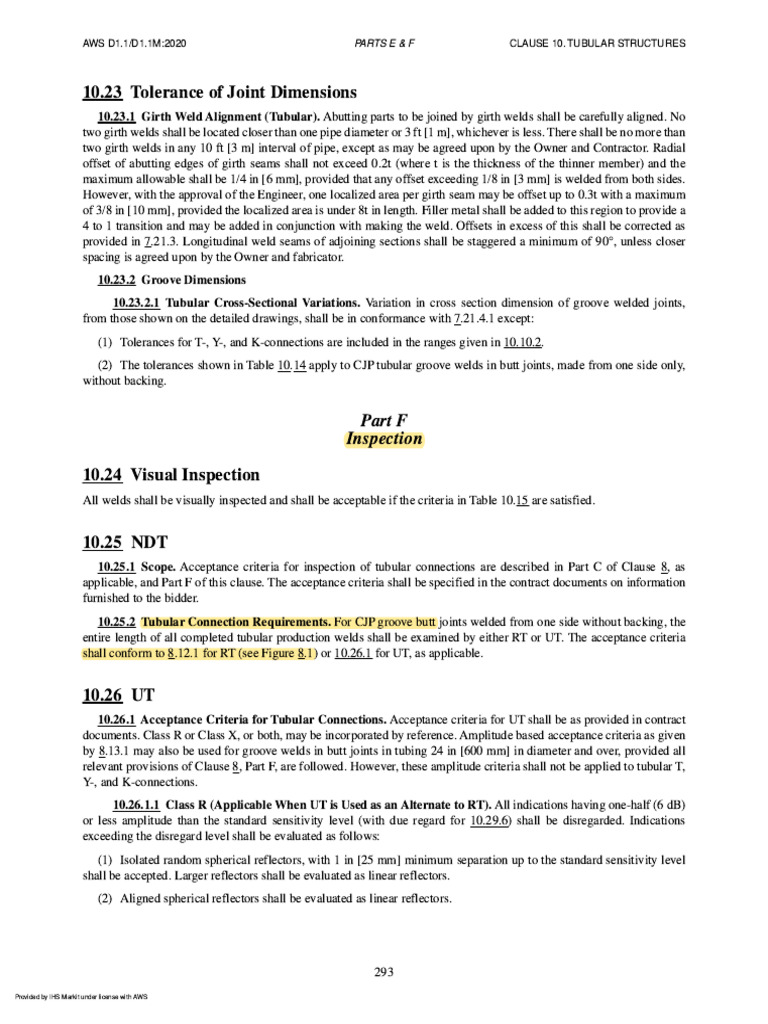 AWS D1.1 Acceptance Criteria Overview | PDF | Nondestructive Testing ...