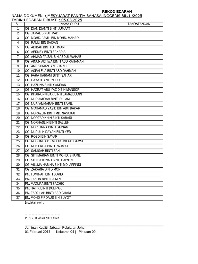 PK07-4 Rekod Edaran Bil.1 2025 | PDF