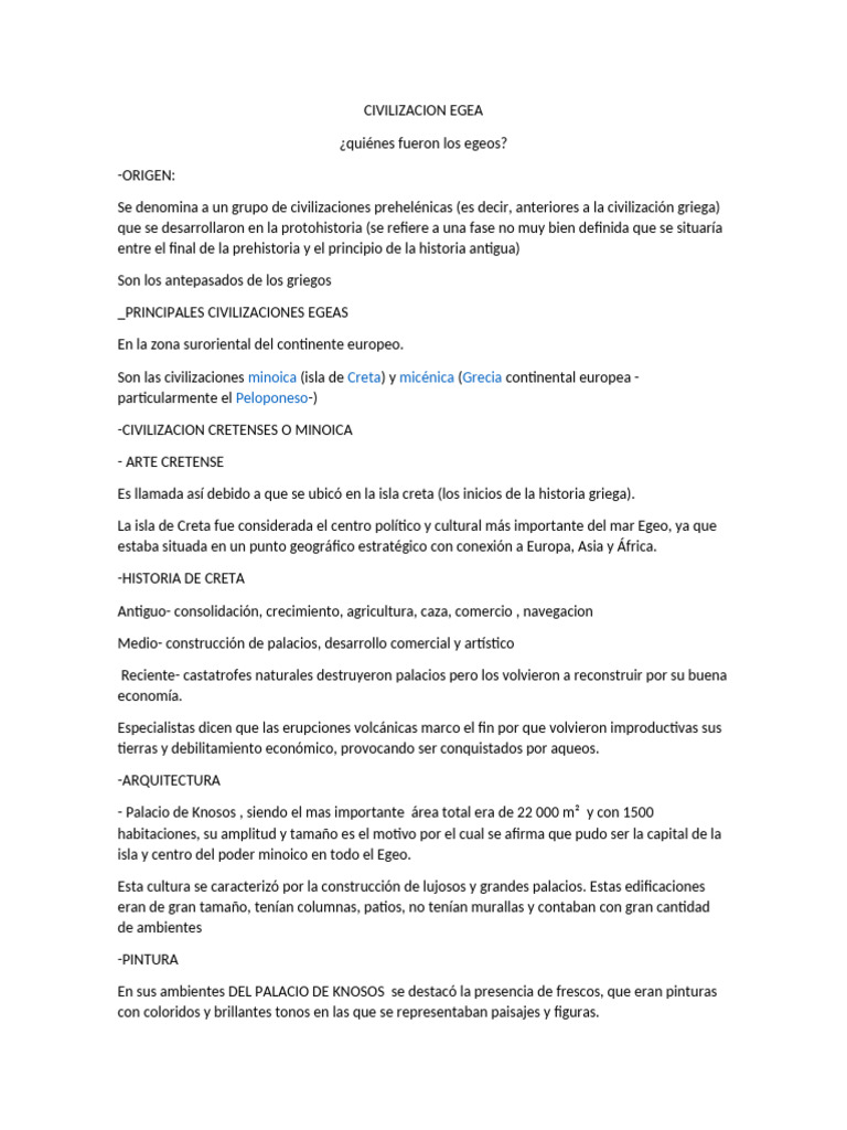 Civilización Egea: Orígenes y Características | PDF | Grecia micénica ...
