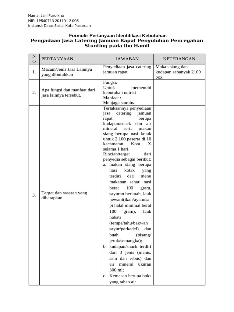 Lampiran 03 - Form Identifikasi Kebutuhan - PPK Tipe C 2024-Rev | PDF