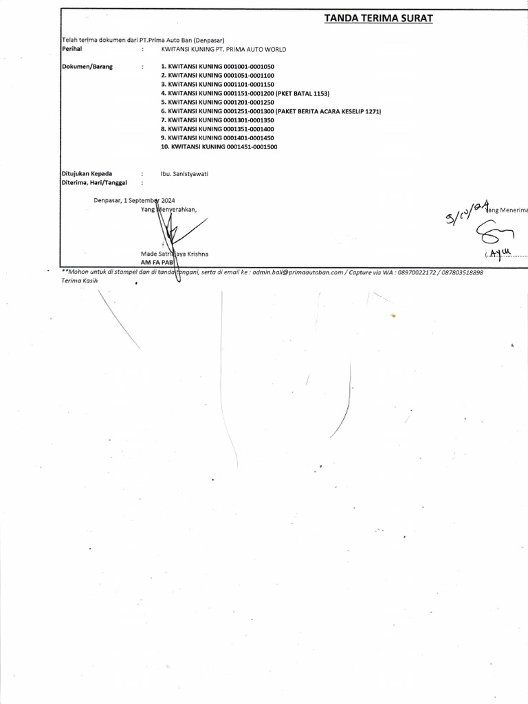 Tanda Terima Kwitansi Kuning Paw 1001-1500 | PDF