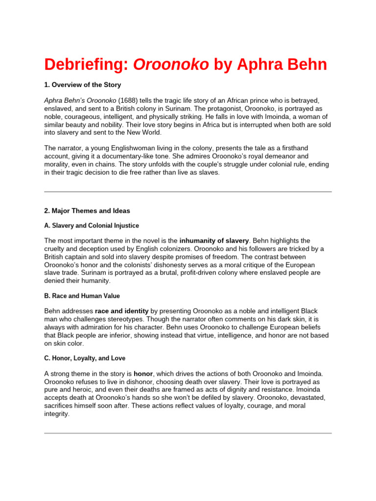 Oroonoko by Aphra Behn | PDF