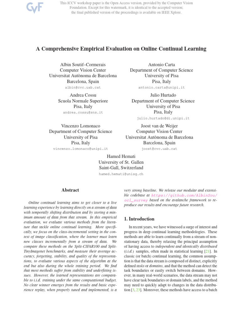 A Comprehensive Empirical Evaluation On Online Continual Learning ICCV WS 2023 | PDF ...