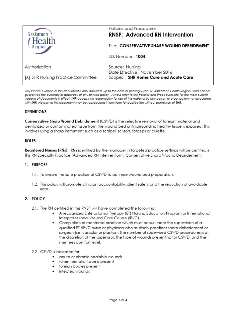 Saskatoon Health Region. (2016) - Policies & Procedures | PDF | Wound ...