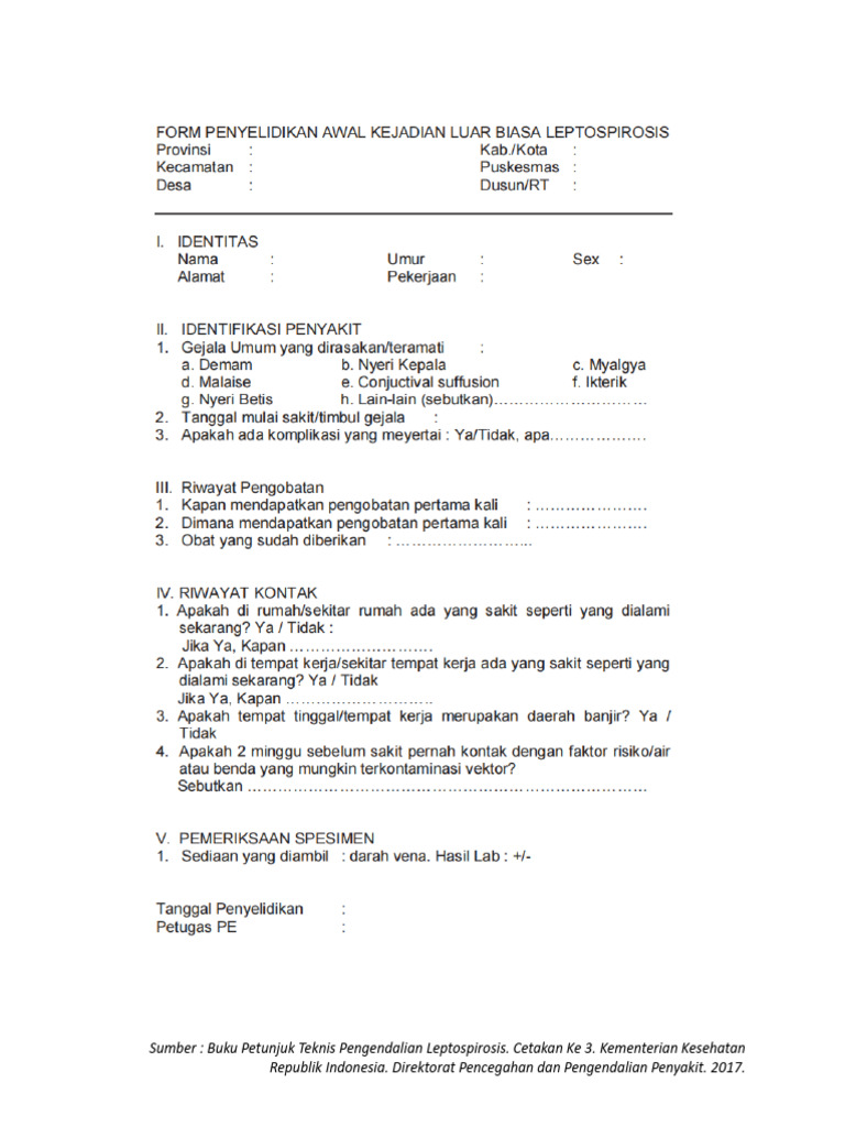Form Pe Awal - KLB Leptospirosis | PDF