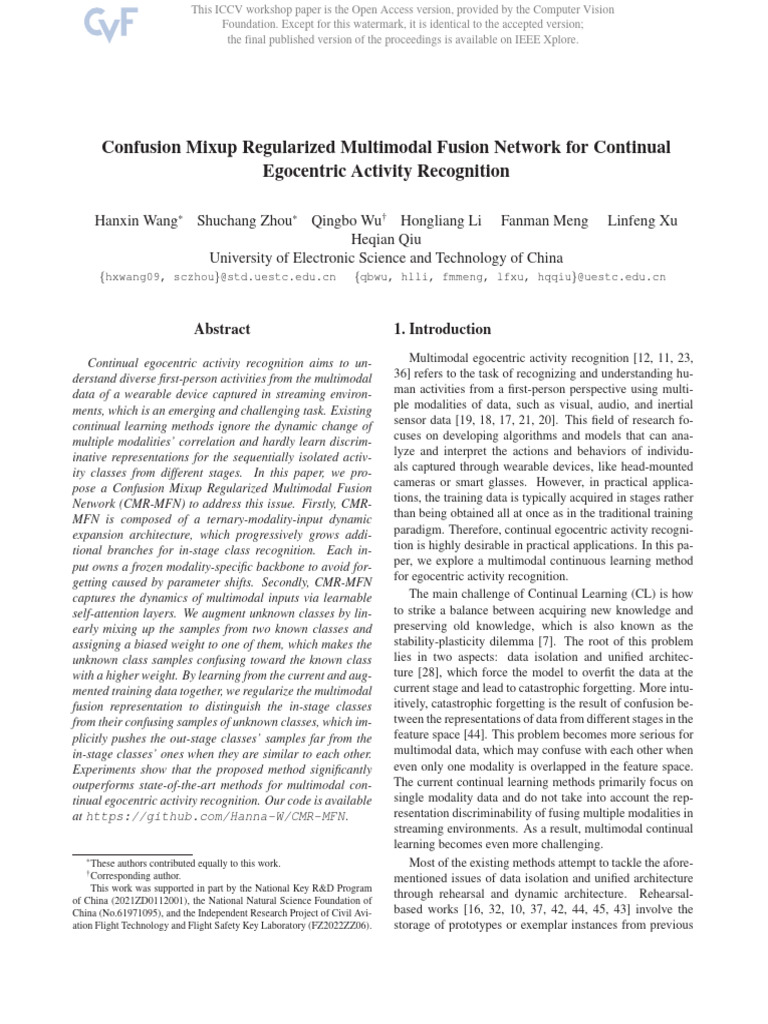 Confusion Mixup Regularized Multimodal Fusion Network For Continual Egocentric Activity ...