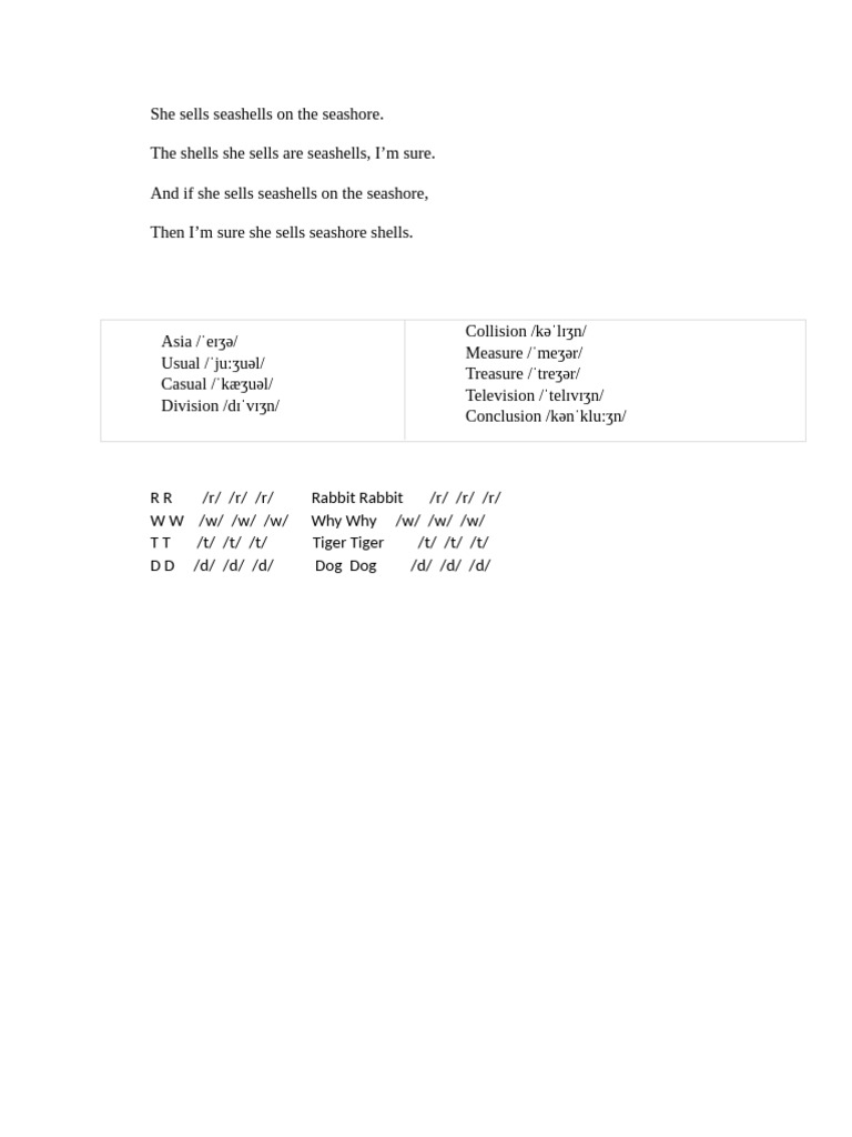 She Sells Seashells On The Seashore | PDF