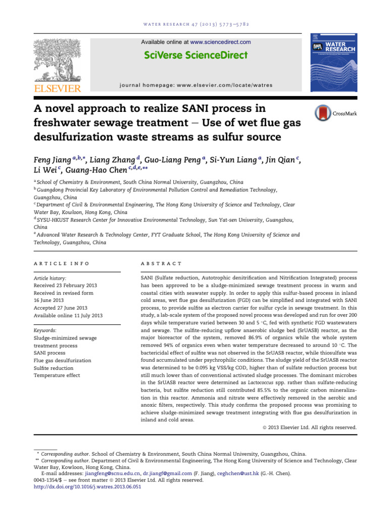 A Novel Approach To Realize SANI Process in | PDF | Sewage Treatment ...