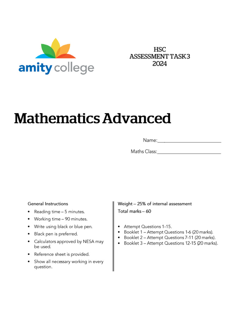 HSC 2024 Advanced Mathematics Guide | PDF