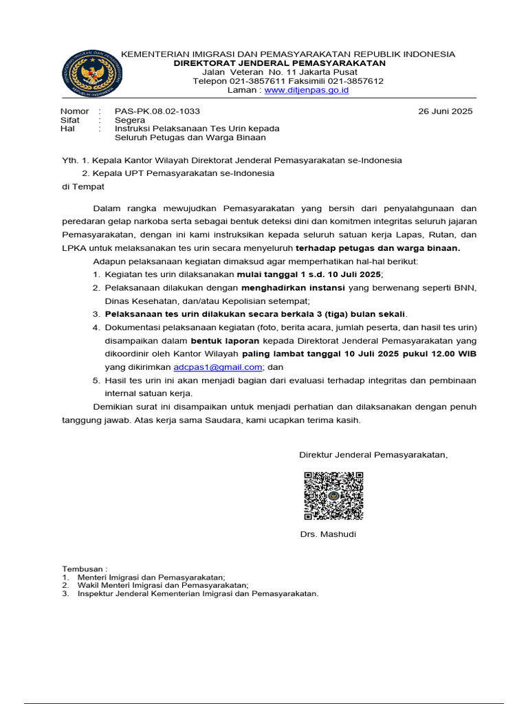 Instruksi Tes Urin Petugas dan Warga Binaan | PDF