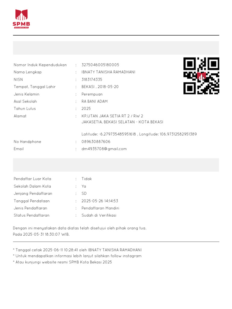Bukti Pra Pendaftaran Ibnaty Tanisha Ramadhani | PDF