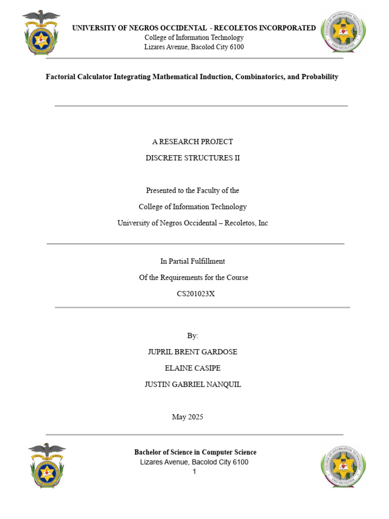 Factorial Calculator Integrating Mathematical Induction, Combinatorics, and Probability | PDF ...