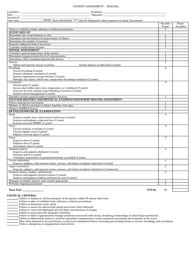 Trauma Patient Assessment Checklist | PDF | Major Trauma | Thorax
