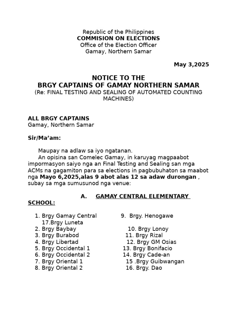 Notice To Brgy Captain Fts Activity | PDF