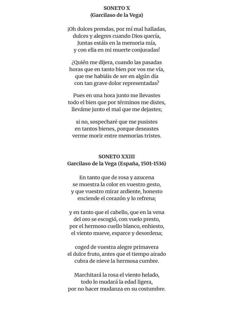 Sonetos de Garcilaso de La Vega | PDF