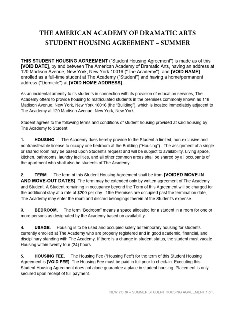Academy NY Campus Summer Housing Agreement Sample | PDF | Fires ...