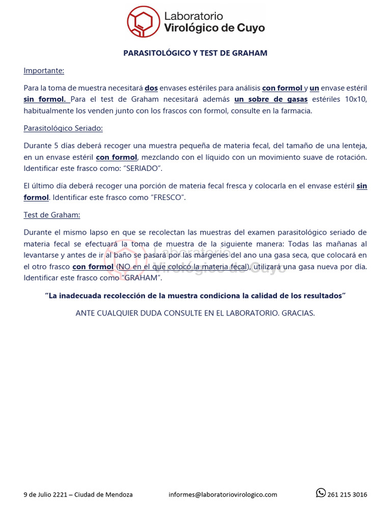 Parasitológico y Test de Graham | PDF