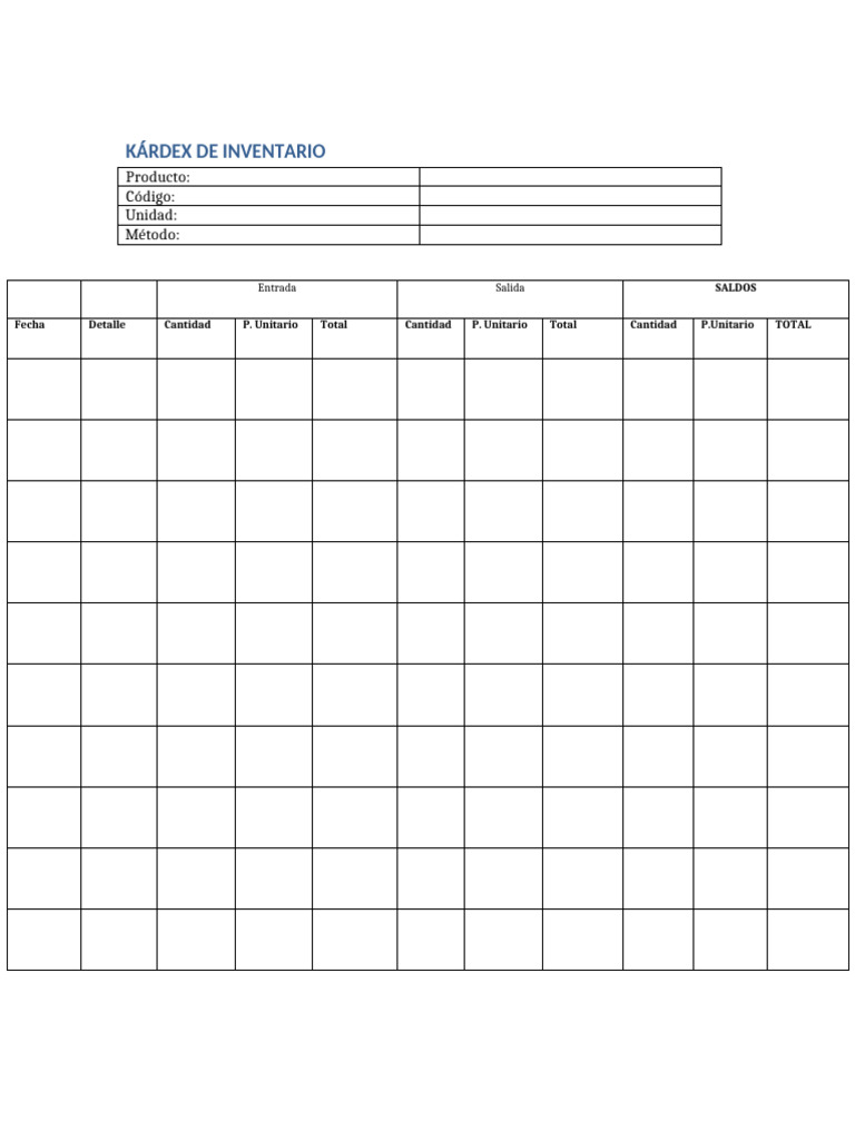 Kardex Inventario Con Subcolumnas | PDF