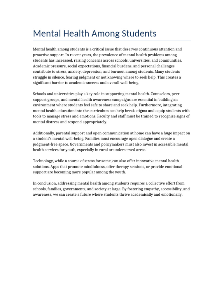 Mental Health Among Students Pdf
