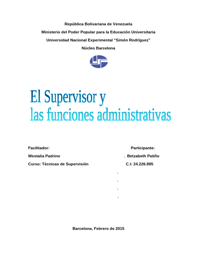 Funciones del Supervisor Administrativo | PDF | Planificación ...