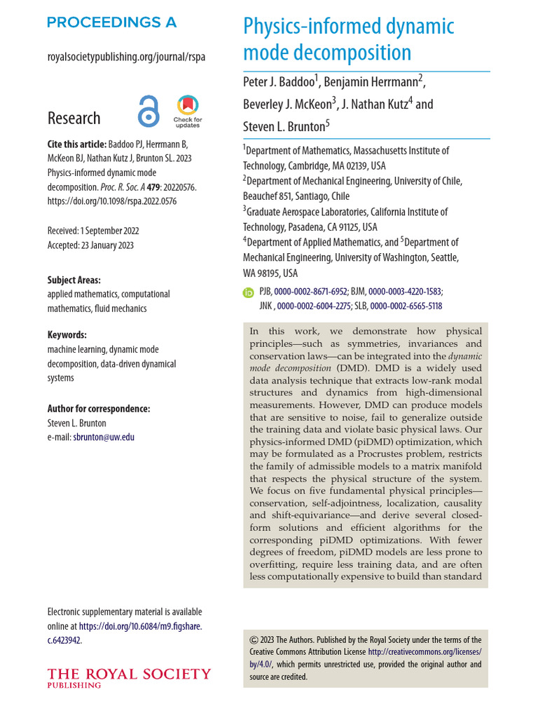 Baddoo Et Al Physics Informed Dynamic Mode Decomposition | PDF | Eigenvalues And Eigenvectors ...