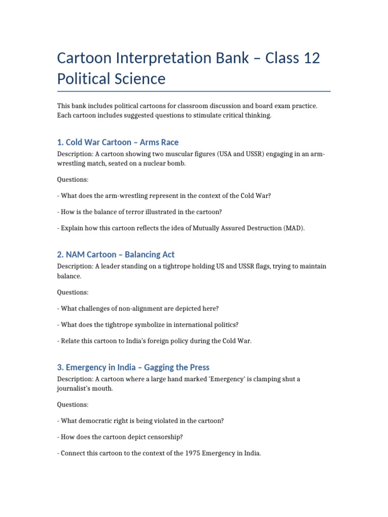 Cartoon Analysis for Class 12 Political Science | PDF