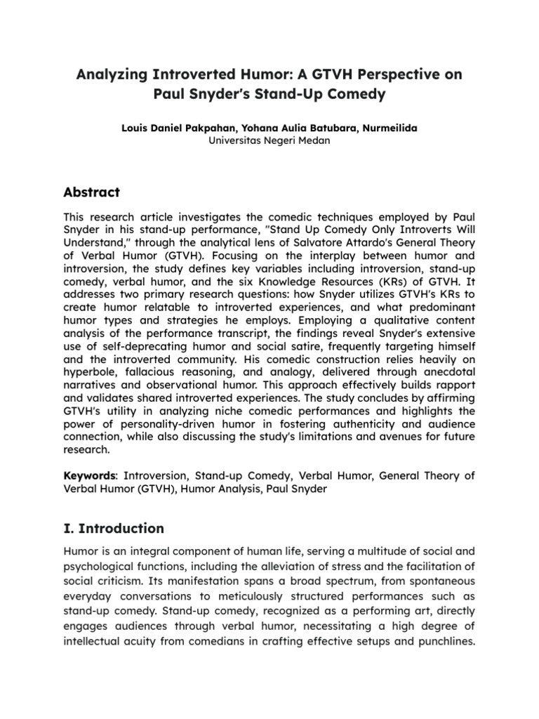 Analyzing Introverted Humor - A GTVH Perspective On Paul Snyder's Stand ...