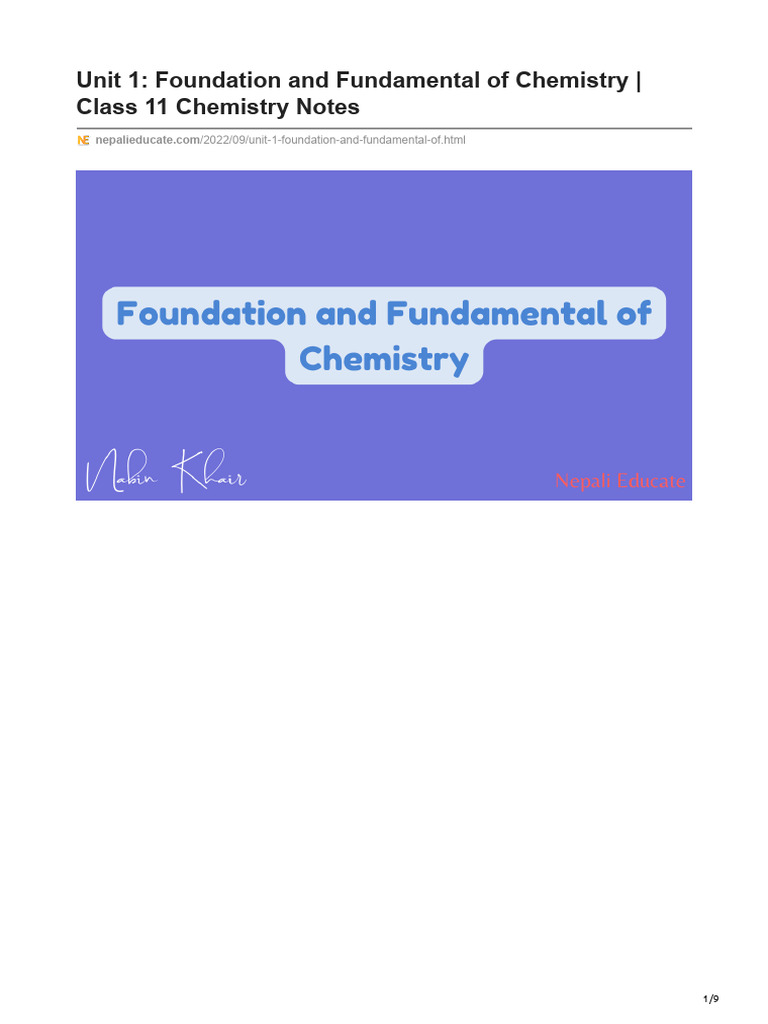 Class 11 Chemistry Foundations Notes | PDF | Molecules | Chemistry