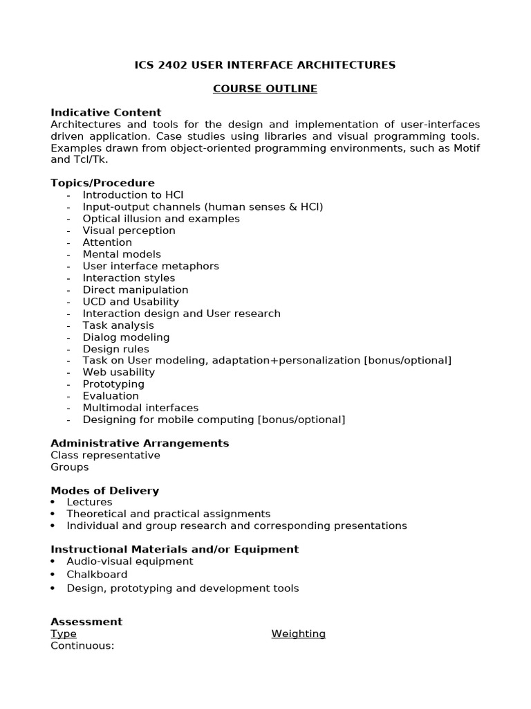 ICS 2402 UserInterfaceArchitectures Course Procedure Outline May2022 | PDF | Human–Computer ...