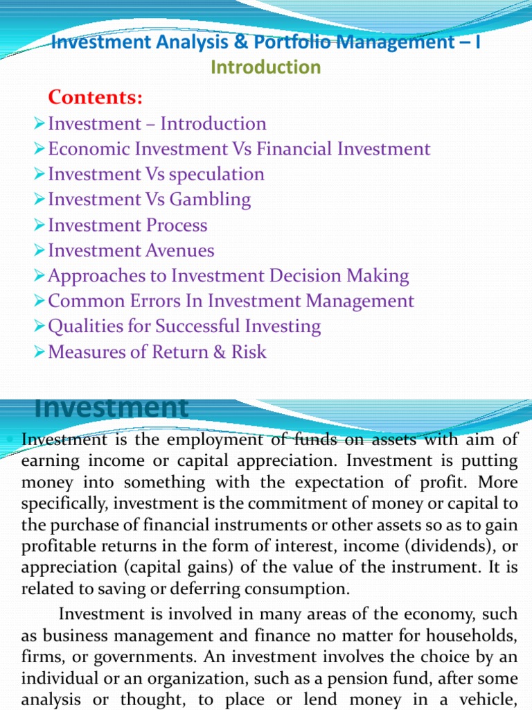 IAPM I Introduction | PDF | Investing | Speculation