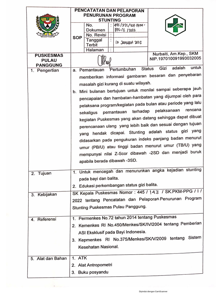 SOP Pencatatan Dan Pelaporan Stunting | PDF