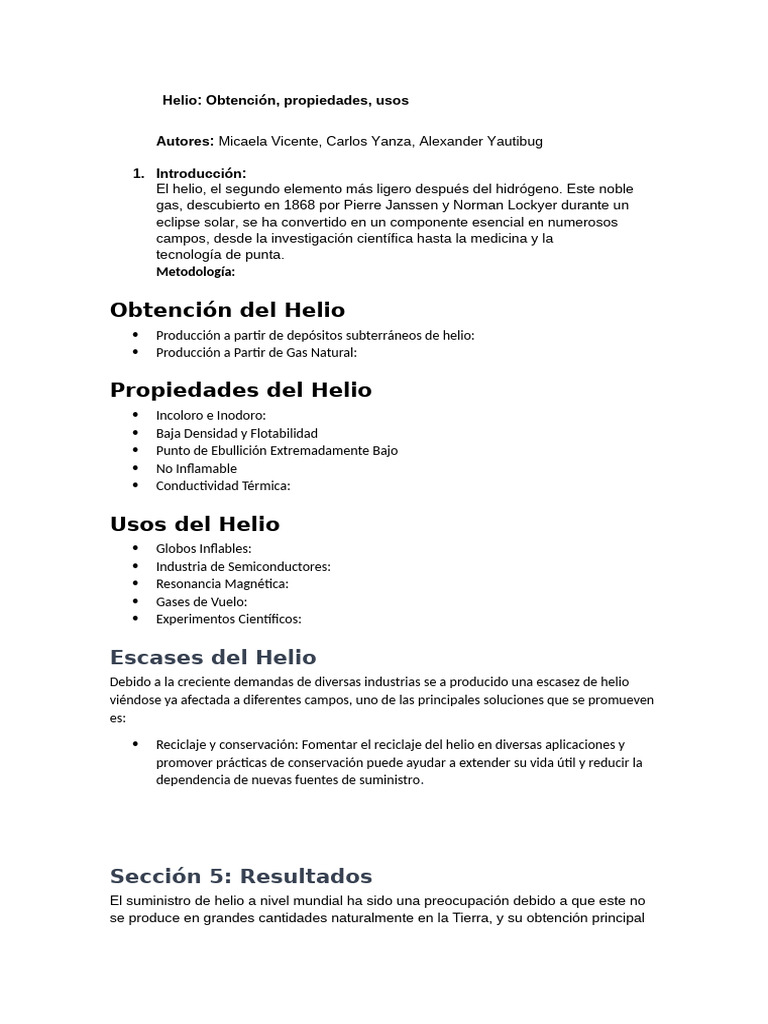 Helio: Obtención, propiedades y usos | PDF | Helio | Elementos químicos