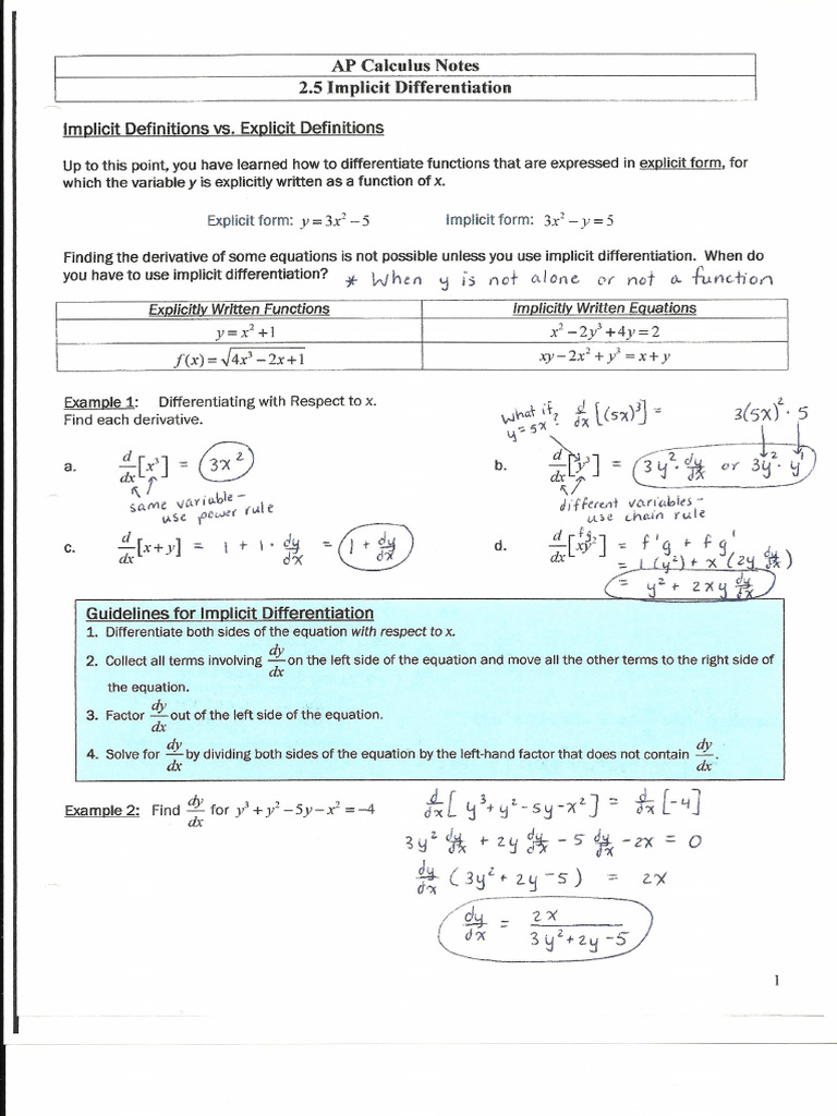 2.5 Implicit Differentiation 1tc5tfu | PDF