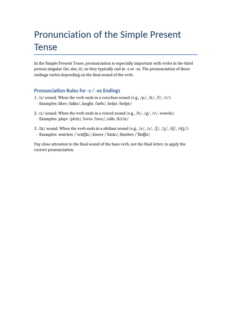 Simple Present Pronunciation | PDF