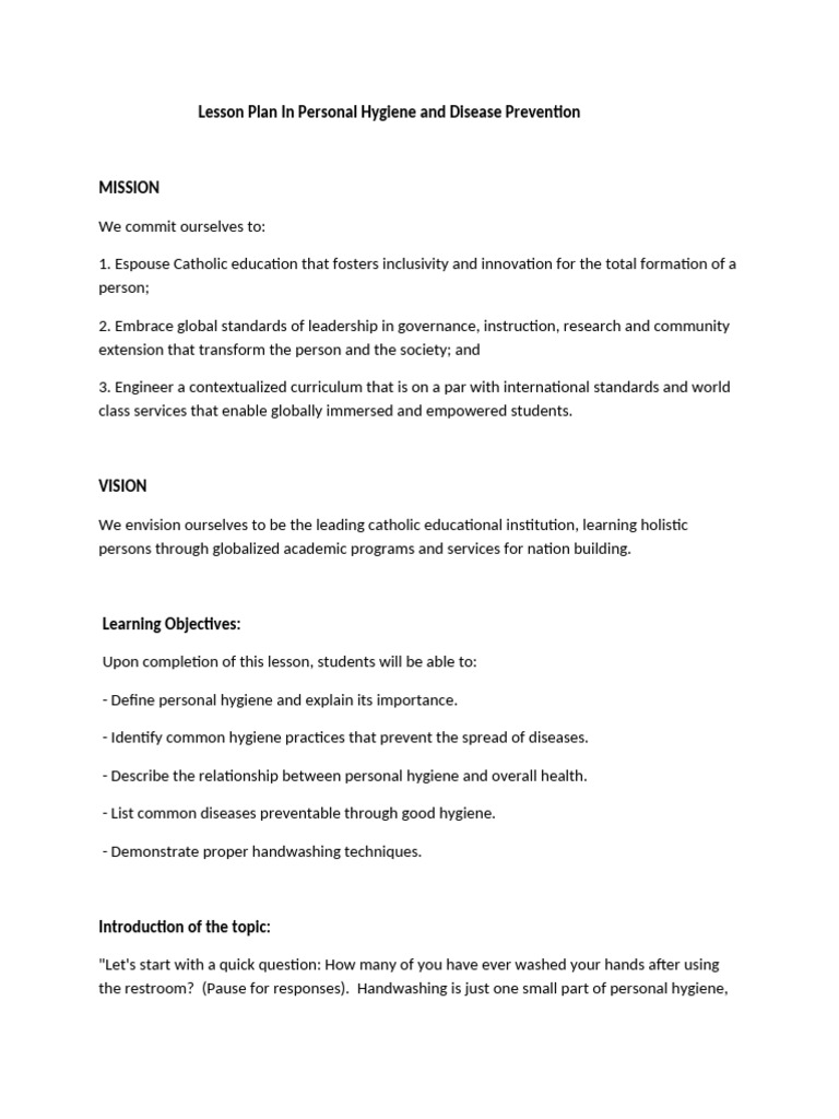 Personal Hygiene Lesson Plan for Kids | PDF | Hand Washing | Hygiene