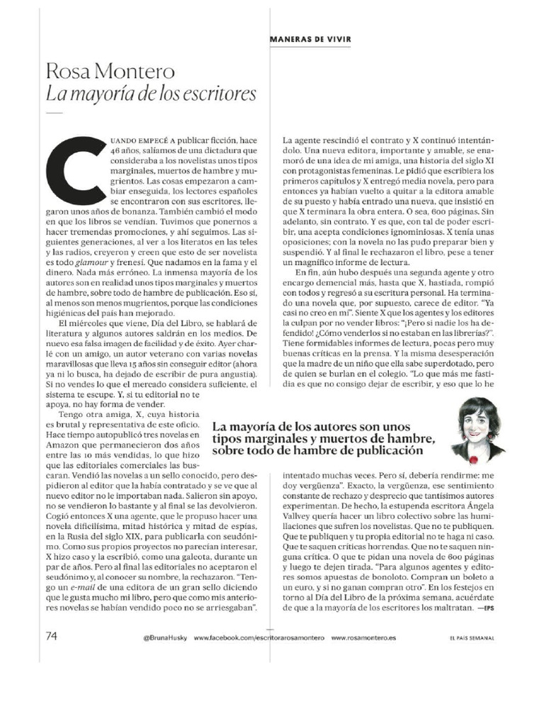 Rosa Montero. La Mayoría de Los Escritores | PDF