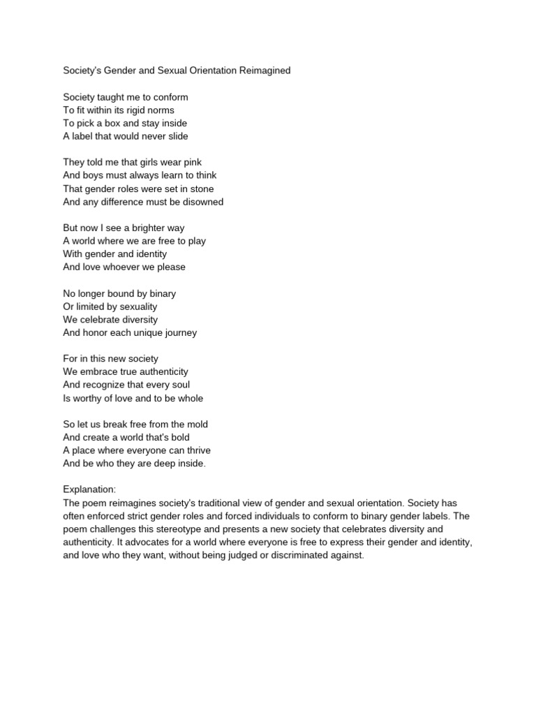 Reimagining Gender Stereotypes Poem | PDF