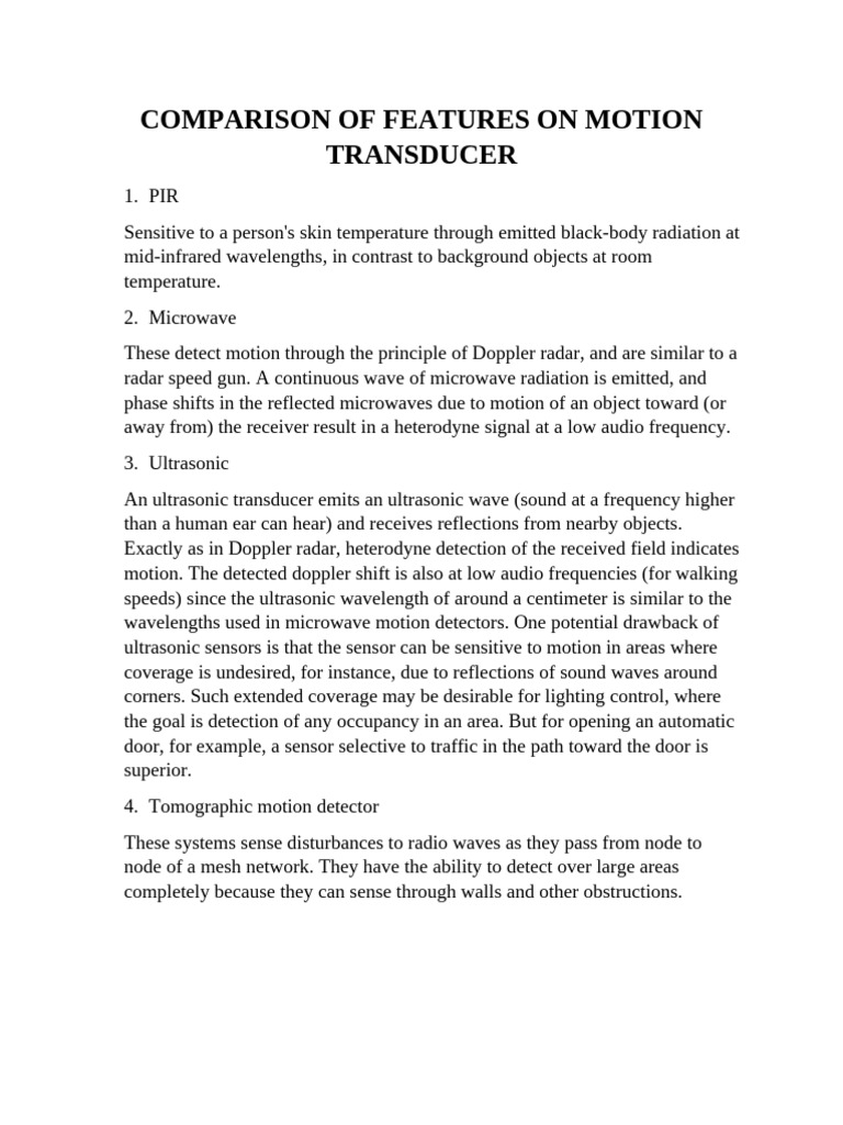 Comparision of Features On Motion Transducer | PDF | Electronics ...